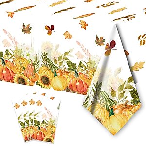 PARSUP 4PCS Thanksgiving Disposable Tablecloth Party Supplies, 108 × 54 inch, Autumn Theme Pumpkin Maple Leaves Fall Tablecloth Plastic Waterproof Tablecover Decorations