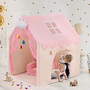 Kids Play Tent with Two Doors and Windows, Middle Sized Playhouse Tent for Baby Girls and Boys, Imaginative Kids Indoor Playhouses Play Tent (Pink)