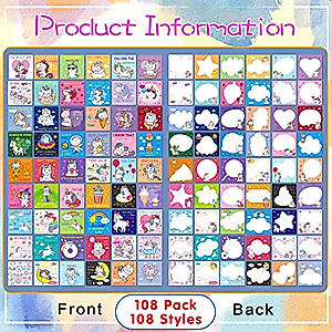 Pink Unicorn Lunch Box Notes for Girls 108 Pack Magical Unicorn Daily Inspirational Motivational Encouragement Thinking of You Cards for kids Lunchbox Back to School Supplies Gifts