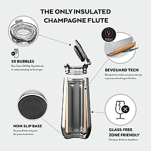 BrüMate 12oz Insulated Champagne Flute With Flip-Top Lid - Made With Vacuum Insulated Stainless Steel (Glitter Merlot)
