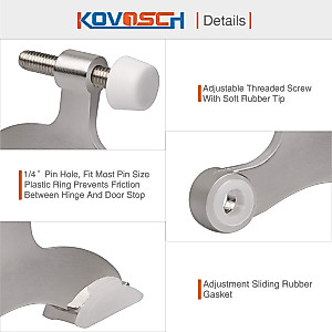 KOVOSCH 6 Pack Hinge Pin Door Stopper Brushed Satin Nickel - Adjustable Heavy Duty Hinge Pin Door Stops with White Rubber Bumper Tips