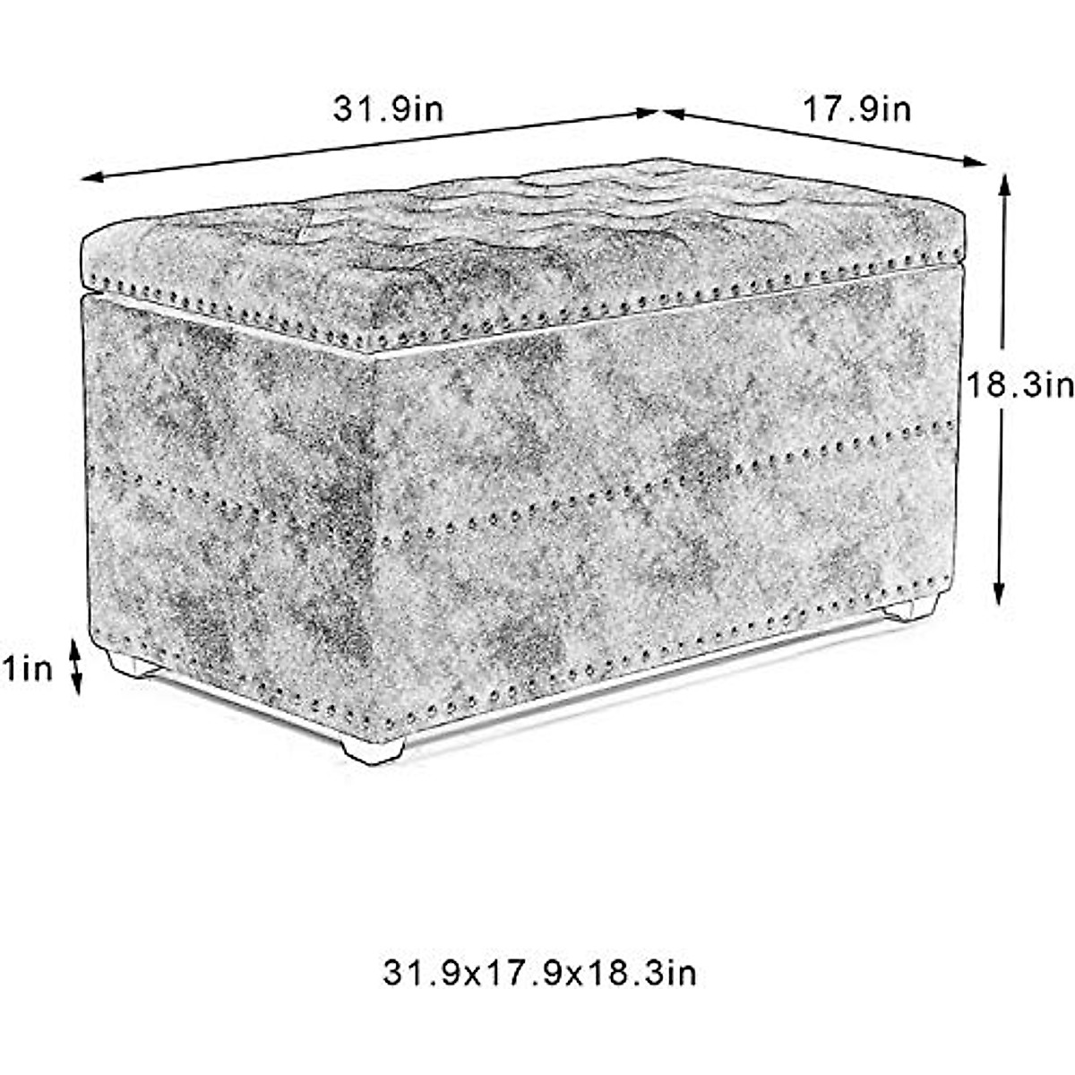 Homebeez Storage Ottoman Bench Fabric Foot Rest Stool with Nailhead Trim (Charcoal Brown)