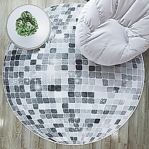 Round Area Rugs,Disco Super Soft Retro Non-Slip Carpet Door Mat for Bathroom Bedroom Bath Bedside Floor Mats (Grey,4 Feet)…