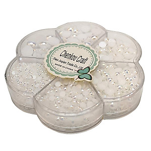 Chenkou Craft 3000PCS 1 Box White AB Round Flatback Imitation Half Pearls Bead Loose Beads Gem (White AB Half Ball)