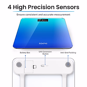RENPHO Digital Bathroom Scale, Highly Accurate Body Weight Scale with Lighted LED Display, Round Corner Design, 400 lb Core 1S (Gradient-Blue, 10.24"/260mm)
