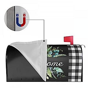 Kawani Wreath Buffalo Plaid Mailbox Covers Black White Plaid and Leaves Mailbox Cover Magnetic Welcome Mail Box Covers Garden Outdoor Decor Standard Size 21 x 18 Inchs