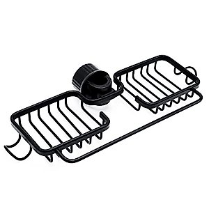 CLanXingn Bathtub Storage Organizer for Shampoo Accessories, Sink Faucet Sponge Holder,Rustproof Shower Pole Caddy Corner for Bathroom,Kitchen, Freestanding Tension Pole, Black