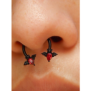 Melighting Septum Rings 16G Black Bat Septum Jewelry Halloween Daith Earrings Clear Red CZ Surgical Steel 316L Tragus Piercing Jewelry Helix Earrings for Women Men
