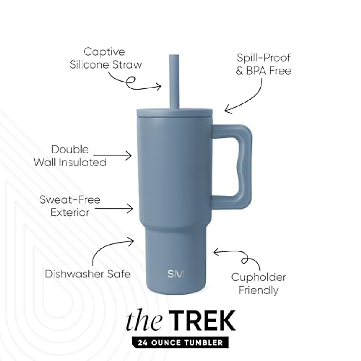 Simple Modern Kids 24 oz Tumbler with Handle and Silicone Straw Lid | Spill Proof and Leak Resistant | Reusable Stainless Steel Bottle | Gift for Kids Boys Girls | Trek Collection | Blue Dune