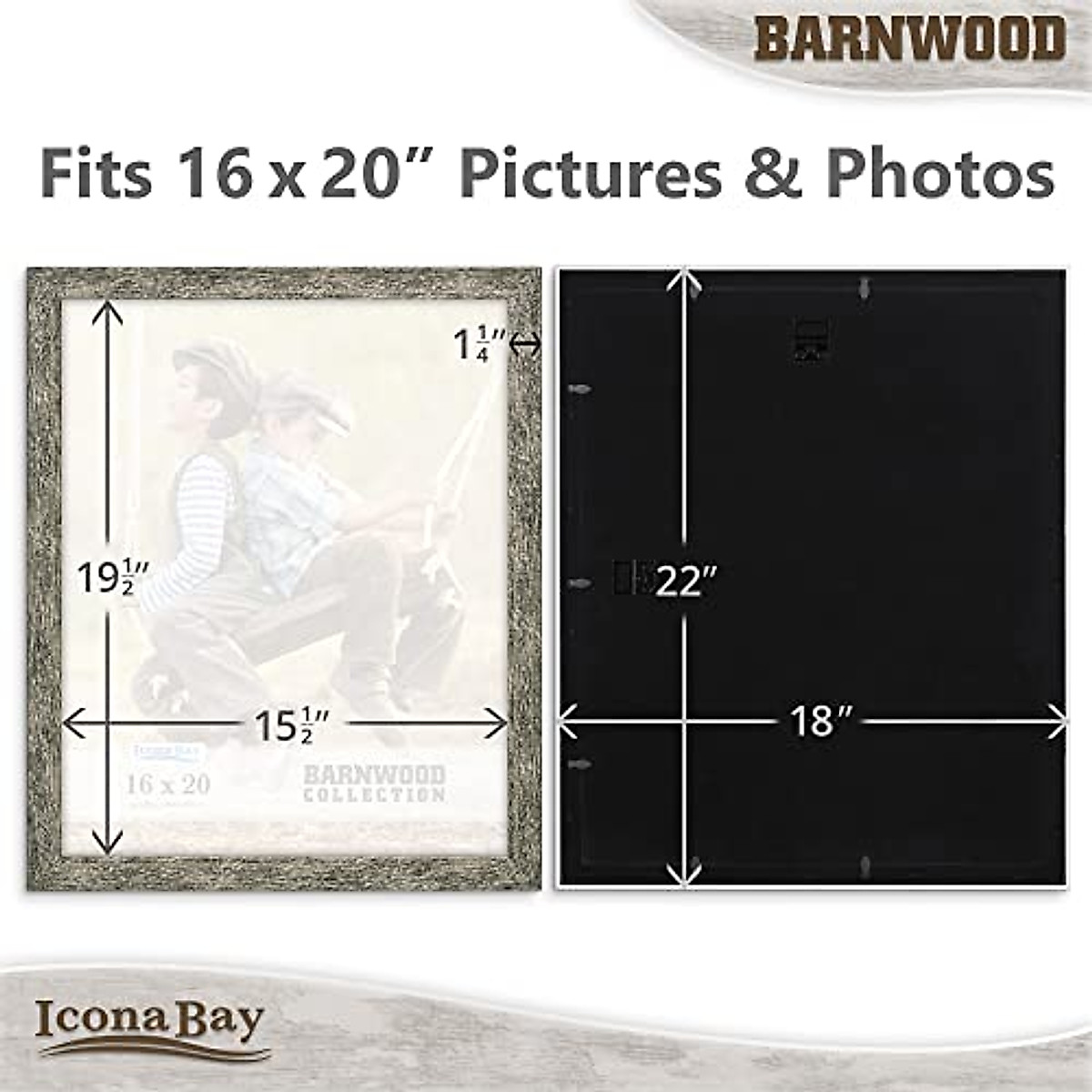 Icona Bay 16x20 Brown Oak Picture Frame, Country Rustic Style 16 x 20 Poster Frame, Wall Mount Only, Barnwood Collection