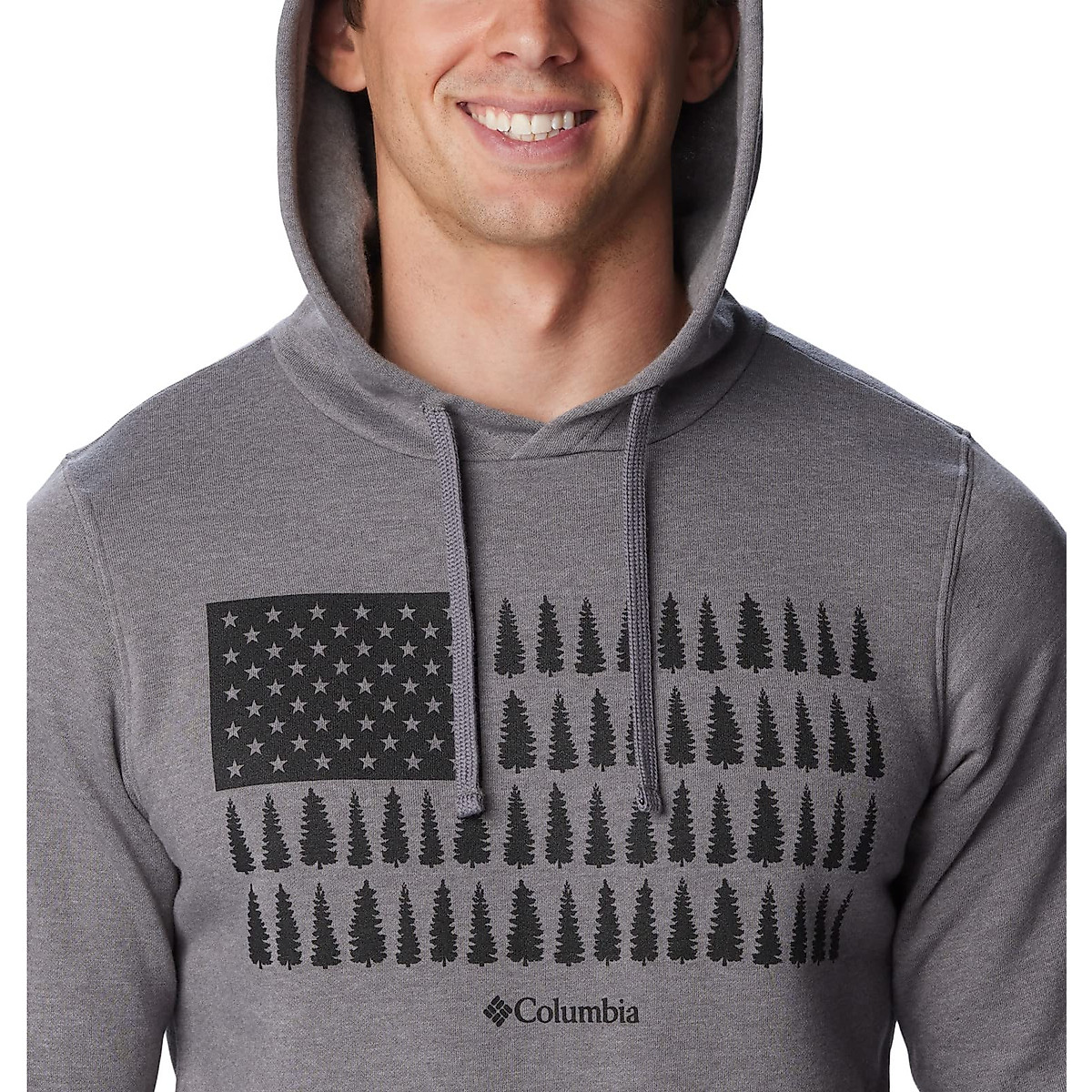 Columbia Men's Trek Graphic Hoodie, City Grey Heather/Treestriped Flag, XX-Large