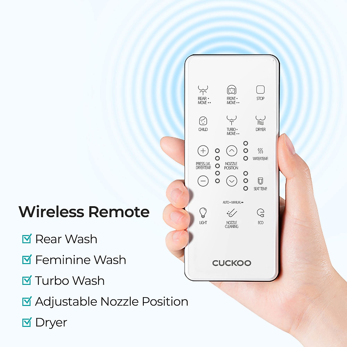 CUCKOO CBT-I1030RW |Remote Controlled Electric Bidet for Elongated Seats|Easy Installation, Instant Warm Water, Adjustable Water Pressure, Slotted, Direct Connection Water Supply, Powder coated, White