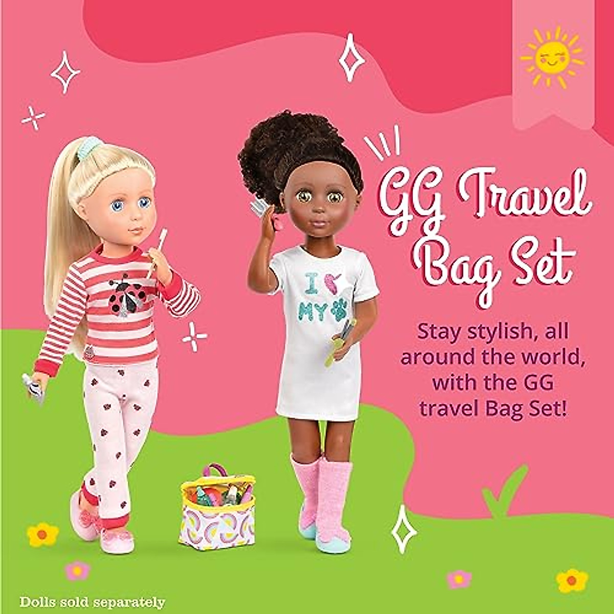 Glitter Girls – Travel Bag & Styling Set – Handbag, 2 Hair Elastics, and Fun Toiletries – 14-inch Doll Accessories for Kids Ages 3 and Up – Children’s Toys