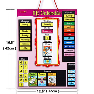 ZazzyKid Magnetic Calendar & Weather Chart for Kids - Preschool Daily Calendar Learning for Days of the Week, Months, Weather & Season Pink