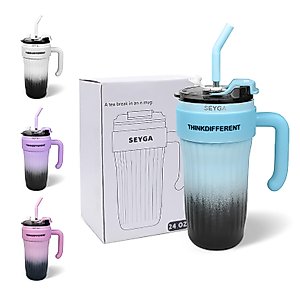 SEYGA 24 oz Insulated Tumbler with Handle |Spill Proof| Coffee Mug Travel Car Thermos Cup Water Bottle for Sport,Office,Ice Drink,Hot Beverage (Blue black)