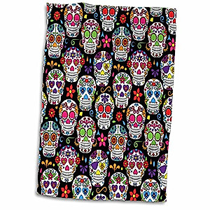 3D Rose Colorful Sugar Skulls Pattern Hand Towel, 15" x 22", Multicolor