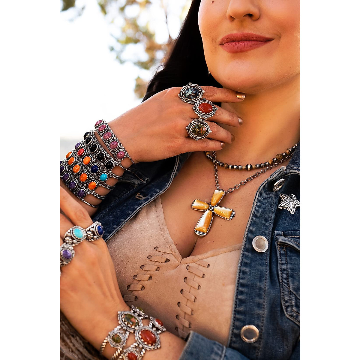 American West Sterling Silver Women's Necklace Picture Jasper Gemstone Multi Beaded Design 17 to 19 Inch