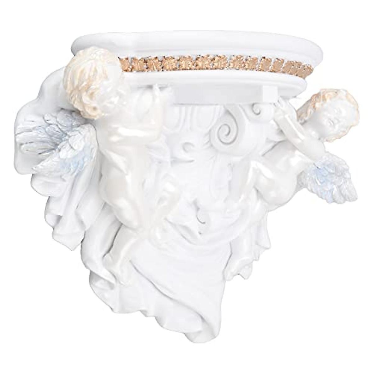 Haofy Creative European Angel Wall Shelf, Wall Decoration European Exquisite Beautiful Decoration Rack Floating Wall Shelf for Bedroom Living Room Kit(Pure White Gold)