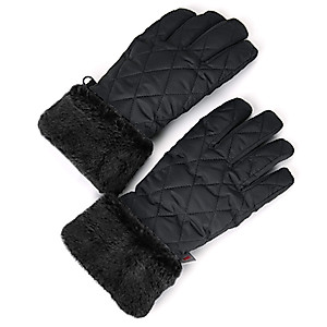 accsa Women Winter Ski Glove Waterproof 3M Thinsulate Warm Windproof Black with Black Fur