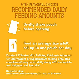 Purina Friskies Pureed Cat Food Topper, Lil’ Shakes With Enticing Chicken - (16) 1.55 oz. Pouches