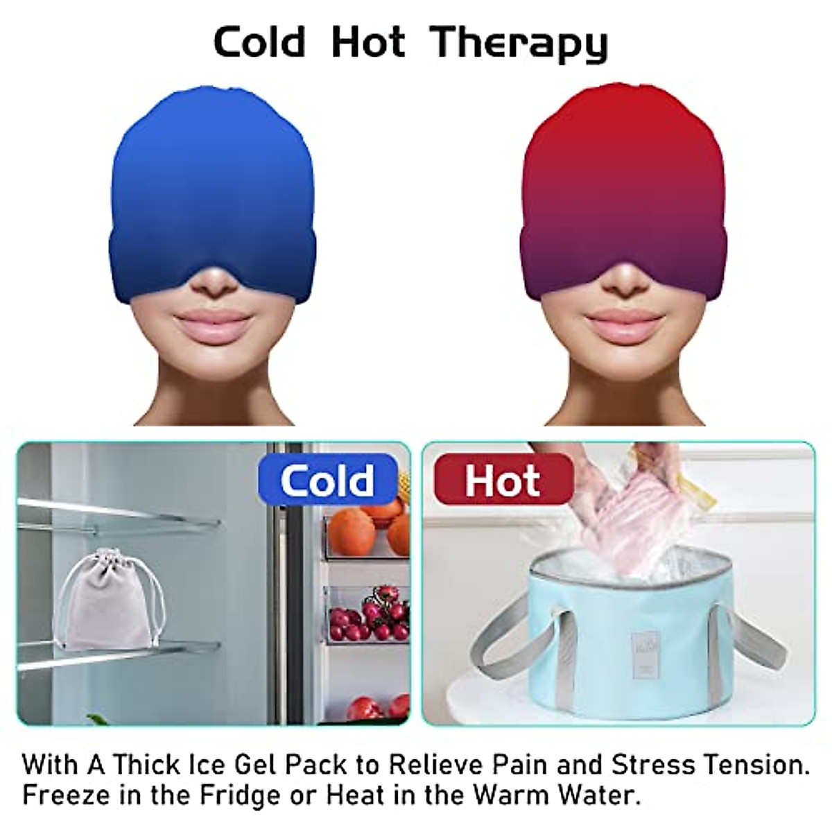 Headache Relief Hat for Migraine, Headache Migraine Relief Cap for Tension Headache Migraine Relief, One Size Fits All Headache Cap with Reusable Ice Gel Pack for Puffy Eyes, Stress Relief (Pink)