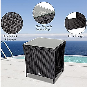 kinbor Porch Side Table, Wicker Table with Storage, Outdoor Square Side Tables for Patio Garden Porch, Black