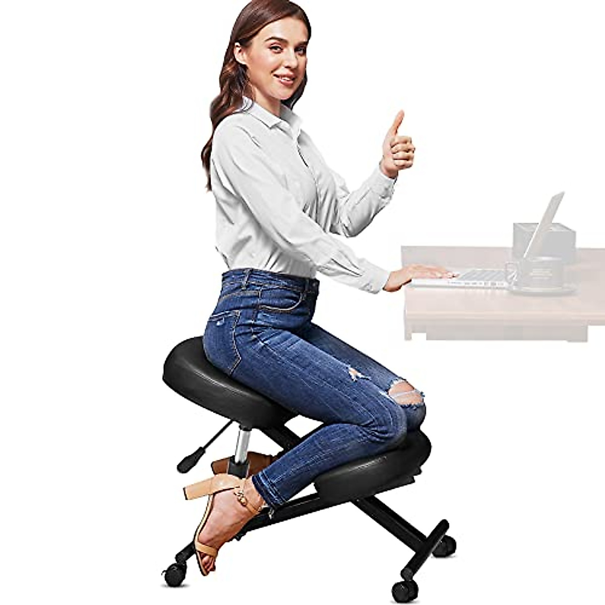 Ergonomic Kneeling Chair, Height Adjustable Stool with Thick Foam Cushions and Smooth Gliding Casters for Home and Office - Improve Posture to Relieve Neck & Back Pain, Angled Knee Stool