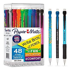Paper Mate Mechanical Pencils, Write Bros. #2 Pencil, 0.7mm, Assorted Pencil Types, 48 Count