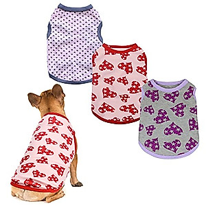 CooShou 3 Pcs Dog Holiday Shirts Pet Soft Cotton T-Shirts Outfits Heart Pattern Puppy Shirt Dog Spring Summer Lightweight Pet Tank Top Puppy Outfit