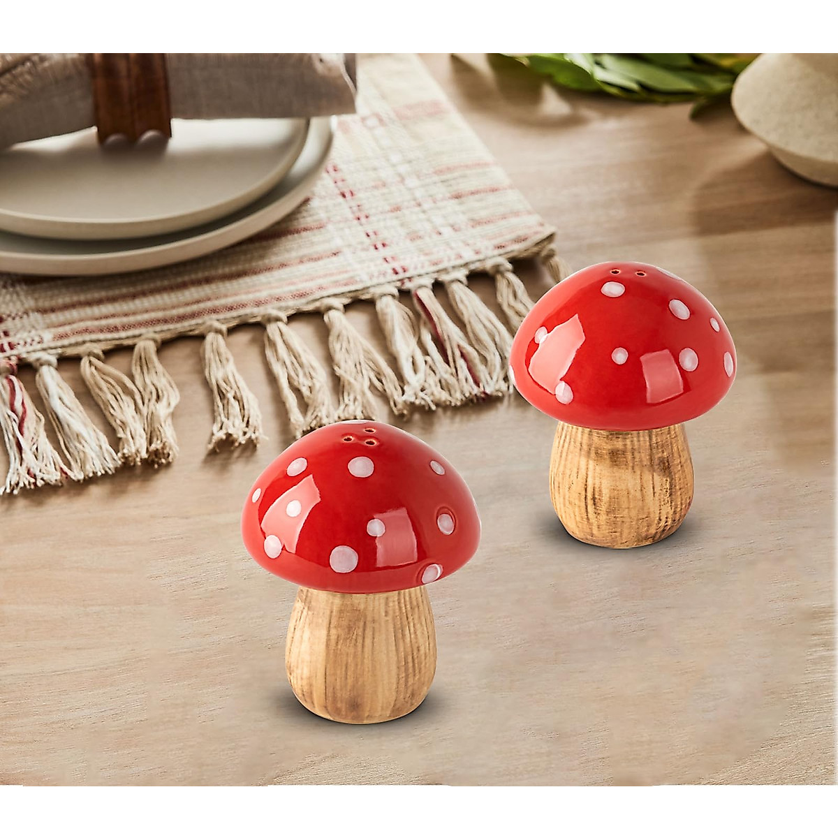 Mushroom Salt And Pepper Shakers Set Ceramic Salt Pepper Shakers Container Red Salt Pepper Shaker Set Salt Shakers For Kitchen Salt And Pepper Jar