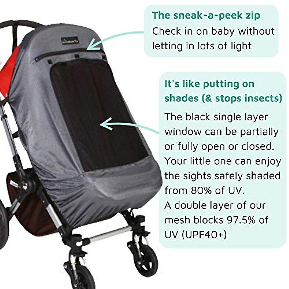 Stroller Sun Cover (6m+) | UV Sun and Sleep Shade for Baby Strollers & Joggers | Universal Fit for 3 & 4 Wheelers | Blocks 97.5% of The Sun's Rays | SnoozeShade Plus Deluxe…