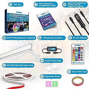 Kohree 20FT RV Awning Led Light Kit, RGB Dimmable Waterproof 12V Strip Exterior Lighting with APP/Remote Control, for Party Camper Motorhome Travel Trailer (White & Multi-Color)