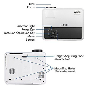 EUG LCD LED Multimedia HD Video Projector 1080P Digital Movie Gaming Projector HDMI USB AV VGA Audio for Laptop PC Smartphone DVD PS4 Xbox Wii Home Theater Outdoor Party