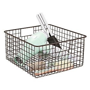mDesign Metal Wire Bathroom Storage Basket Organizer with Handles - Organize Master/Guest Bathrooms, Linen, Hallway, or Entryway Closets, Bedroom, Laundry Room, Concerto Collection - 2 Pack - Bronze