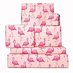 CENTRAL 23 Pink Wrapping Paper - Flamingo - 6 Sheets Birthday Gift Wrap - New Baby - Women Girls Female - Anniversary or Valentines Day Gift Wrap - Trendy - Recyclable