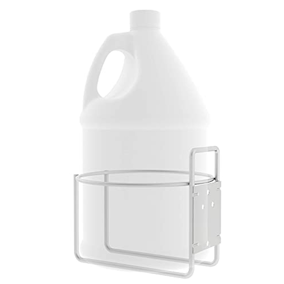 Wall Mounted Gallon Jug Holder w/ Hardware Included | Heavy Duty Steel Frame & Bracket USA Made | Round Bottle Hand Sanitizer, Soap, Detergent & Garage Storage Rack | Powder Coated White