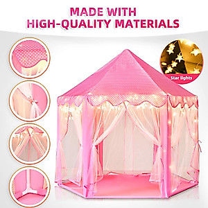 GeerWest Princess Tent for Girls, Kids Play Tent with Star Lights Toys for 1st Birthday Gifts, Pink Large Playhouse for Babys Indoor and Outdoor (Princess Tent)