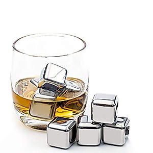 Set of 8 Whiskey Stones, Reusable Ice Cubes, Beverage Chilling Rocks, Premium Stainless Steel Gifts For Men, Dad, Christmas, Includes Storage Tray and Silicone Tip Tongs.