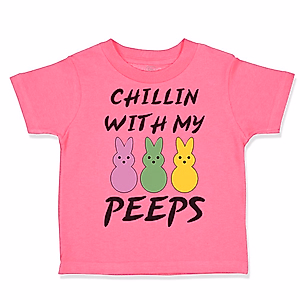 Custom Toddler T-Shirt Chillin with My Peeps Bunny Funny Humor Easter Cotton Boy & Girl Clothes Funny Graphic Tee Hot Pink Design Only 3T