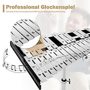 TOLEAD 32 Notes Glockenspiel Kit Xylophone Bell Percussion Instruments with Adjustable Height Stand, Practice Pad Mallets & Wooden Drumsticks, Portable Carrying Bag