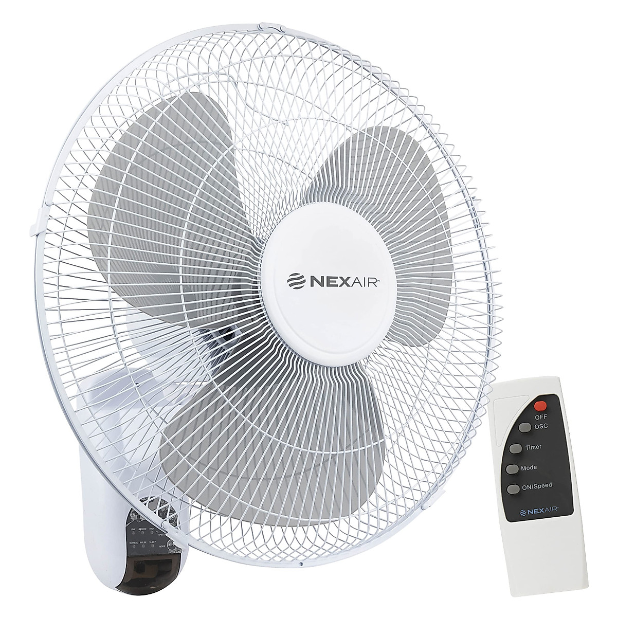 NEXAIR 16" Oscillating Wall Mount Fan, Quiet Operating Room Fan With Remote Control, 3 Speed Wall Fan for Bedroom with 7.5 Hr Auto Off Timer, Adjustable Cooling Fan For Home, Office & Living Room