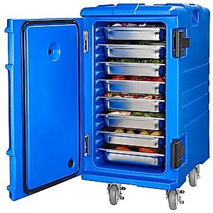 VEVOR Insulated Food Pan Carrier, 127 Qt Hot Box for Catering, LLDPE Food Box Carrier w/Double Buckles, Front Loading Food Warmer w/Handles, End Loader w/Wheels for Restaurant, Canteen, etc. Blue