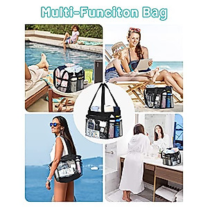 ULG Shower Bag, Mesh Shower Caddy with Waterproof Bag and Slippers Pocket, Large Hanging Portable Shower Tote Beach Bag with S Hook for College, Dorm, Gym, Camp, Beach, Pool