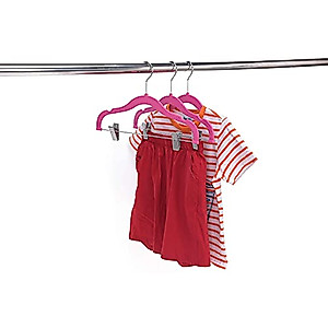 Quality Kids Children's Plastic Non Velvet Non-Flocked Thin Compact Shirt and Skirt/Pant Bundle Coat Hangers with Metal Clips for Skirts Pants Blouses 360° Swivel Hook, Jacket, Pink