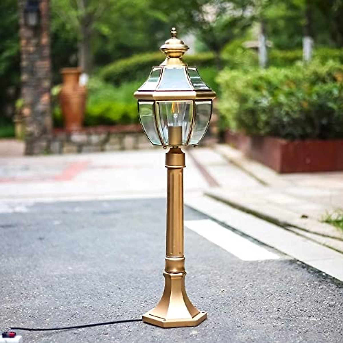 MODEBHD European Victoria Decoration Glass Lantern Outdoor Pillar Lamps Column Light Waterproof Table Lamp Lawn Garden Lights Aluminum Street Post Light Courtyard Garden Terrace E27
