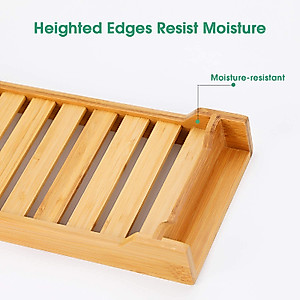 MaxGear Wood Bathroom Tray, Toilet Tray Decor Bamboo Bathroom Tray Toilet Topper Toilet Tank Storage Vanity Organizer Countertop for Soap, Towel, Tissue, Candle, Plant,15.75 × 6.5 × 1.97 inch