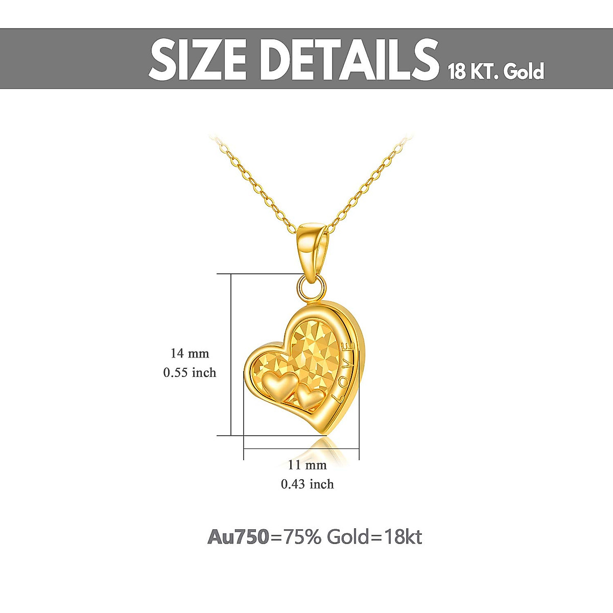 18K Solid Gold Heart Necklace Jewelry for Women, "I Love You Forever" Real Gold Love Heart Pendant Anniversary Jewelry Gifts for Mom, Wife 18"