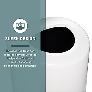 Safco Open-Top Modern Trash Can, Durable & Puncture-Resistant Stainless Steel, 14 Gallon, White