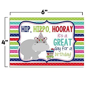 Hip HIPPO Hooray Birthday Pun Themed Single (1) All Occasion Blank Birthday Card To Send To Friends & Family, 4"x 6" (when folded) Fill In Greeting Note Card by AmandaCreation