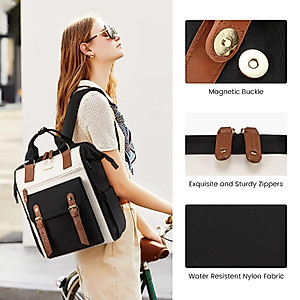 LOVEVOOK Laptop Backpack, Teacher Nurse Work Travel Backpacks Purse for Women, Computer Bag with USB Charging Port, 15.6 inch Black Brown